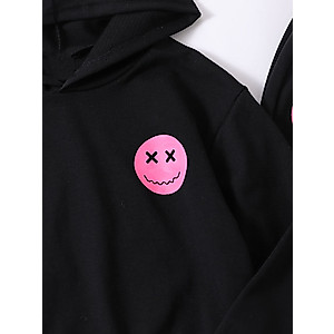 SOLY HUX Girl's Casual 2 Piece Outfits Graphic Long Sleeve Hoodies Sweatshirts and Sweatpants Set Fall Clothes Black Letter 10Y