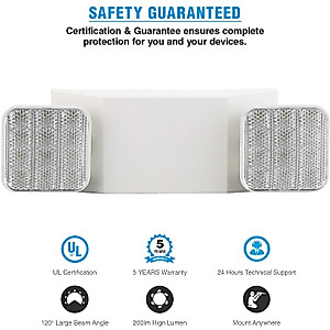 EXITLUX 6 Pack LED White Emergency Exit Fixture with Battery Backup -UL LED Emergency Lighting and 2 LED Heads Adjustable Light Heads for Indoor Outdoor Emergency Lighting