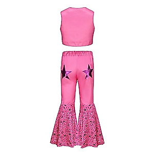 Girls Cowboy Costume Movie Pink 80s Cowgirl Kids Uniform Set with Scarf and Earrings ZF019S