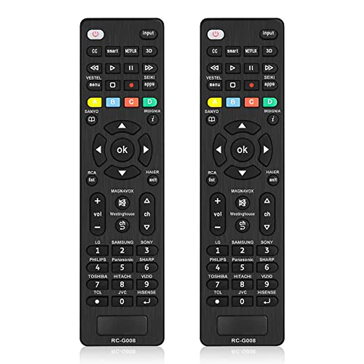 2 PCS Universal IR TV Remote Control for TCL, LG, Hisense,Samsung, Philips, Vizio, Sharp, Sony, Panasonic, Sanyo, Insignia, Toshiba and Other Brands Smart TV with Netflix 3D Shortcut Buttons No Voice
