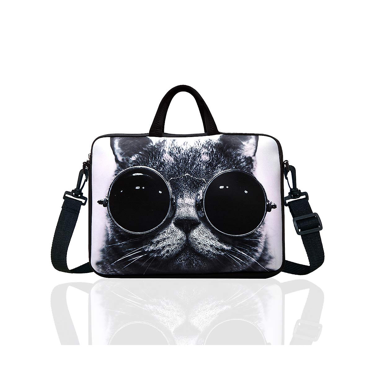 10-Inch Laptop Shoulder Bag Sleeve Case with padded handle for 9.6” 9.7" 10" 10.1" 10.5" Ipad/Netbook/Tablet/Reader (Grey Cat)