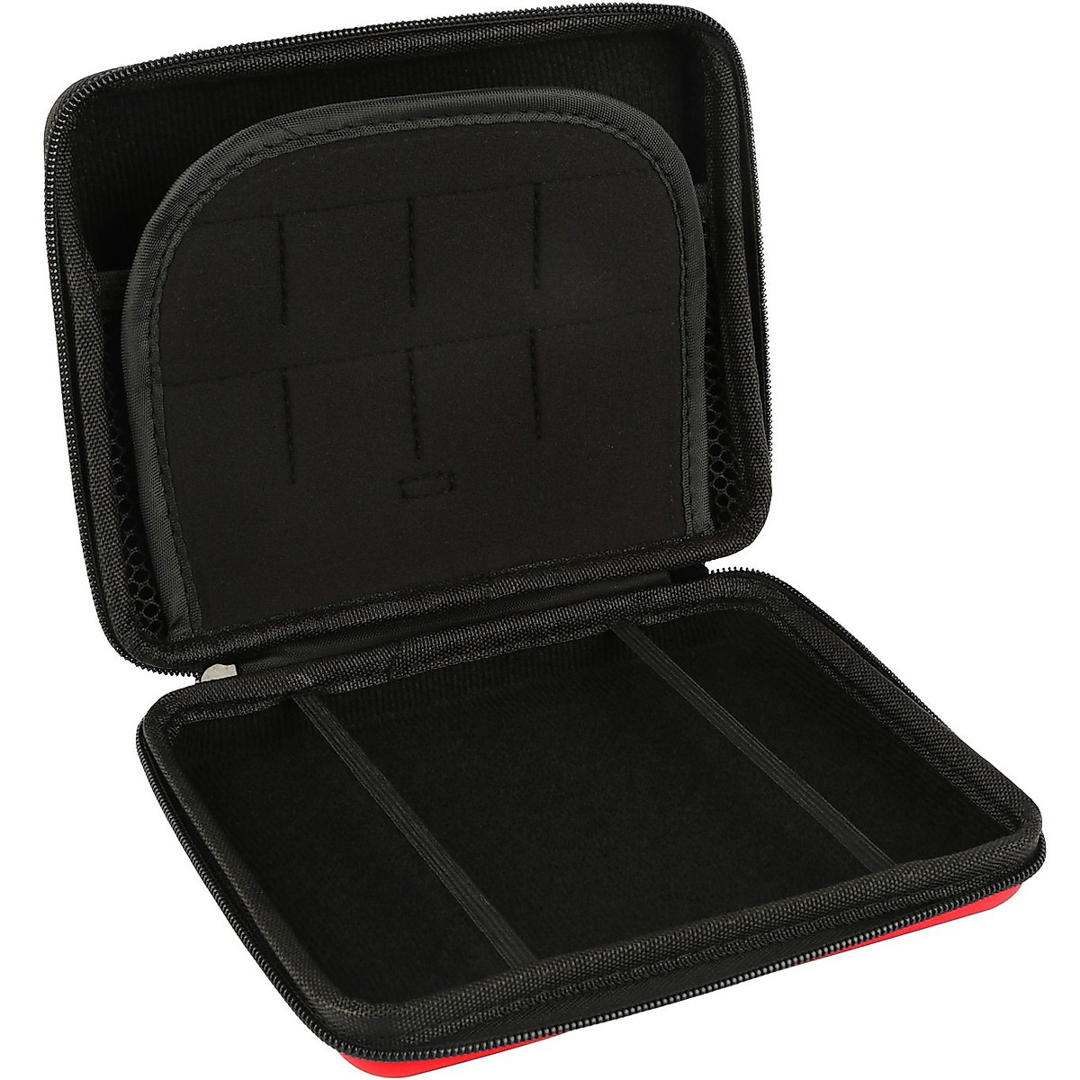 GPCT Nintendo 2DS Hard Shell EVA Carry Case Cover Bag. Protects Against Bumps/Drops/Dust/Dirt/Scratches. Protective Travel Storage Cover Pouch W/ 8 Game Holders, Double Zipper Zip Pocket- Red