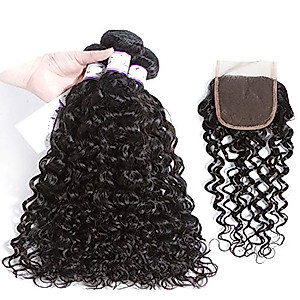 Hair Extensions, Wigs & Accessories Water Wave 3 Bundles with 13 * 4 Closure Human Hair Bundles with Closure Human Hair Weave Hair Extension for Women
