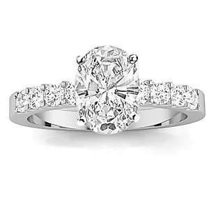 Houston Diamond District 3 Carat t.w. Classic Prong Set Diamond Engagement Ring with a 2 Ct Forever Classic Oval Moissanite Center Size: 7.5