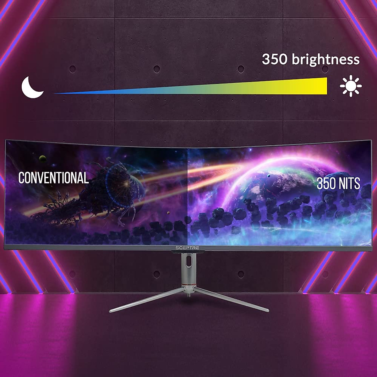 Sceptre Curved 49 inch (5120x1440) Dual QHD 32:9 Gaming Monitor up to 120Hz DisplayPort HDMI Build-in Speakers, Gunmetal Black 2021 (C505B-QSN168)