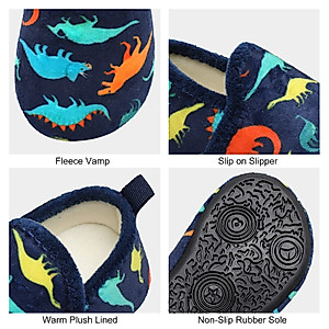 Toddler Boys Girls Slippers Fluffy Little Kids House Slippers Warm Fur Cute Animal Home Slipper Dinosaur 10-10.5 Toddler=EU28-29