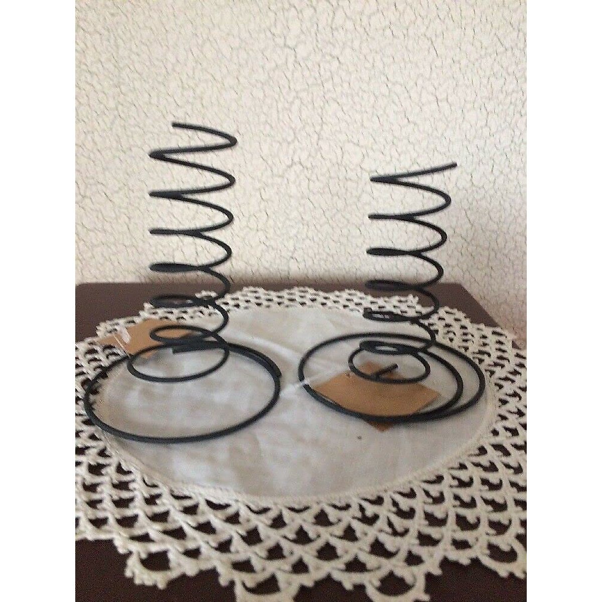 Two Black Wire Spiral Taper Candle Holders Primitive Design Reproduction Springs Home and Garden