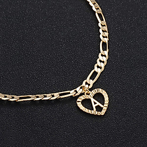YANODA Initial Ankle Bracelets for Women 14K Gold Plated Layered Figaro Chain Letter Initial Anklets Handmade Layered Heart Ankle Bracelets Personalized Jewelry for Women K