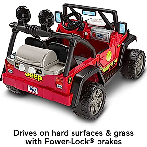 Power Wheels Ride-On Toy BBQ Fun Jeep Wrangler Battery-Powered Vehicle with Sounds, Pretend Grill & 5 Food Pieces, Preschool Kids 3+ Years​