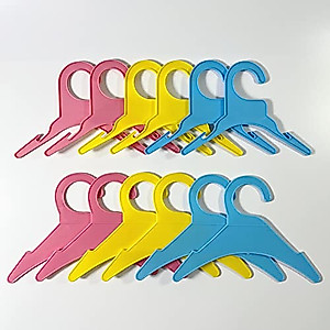 GKPONSX 12Pack Dog Clothes Hangers, 2 Size Plastic Pet Apparel Hanger Small Baby Hangers for Nursery Small Dog Puppy Cats Kitten Clothing Closet (Pink, Blue, Yellow)
