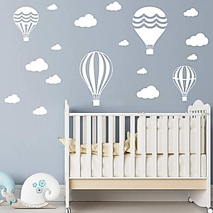 Nursery Room Wall Sticker Clouds and Air Ballon Decoration Sticker Wall Art Sticker for Children Kids Bedroom White Clouds Decoration Mural (White 40x90cm)