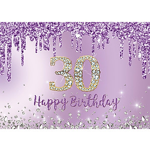 INRUI Purple Happy 30th Birthday Photography Background Girls Sweet Thirty Years Old Birthday Party Decorations Backdrop 7x5FT