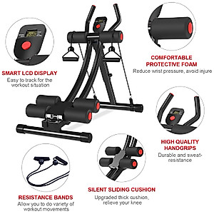 KESHWELL Ab Machine,Abs Workout Equipment for Home Gym,Whole Body Workout Waist Trainer for Women,Adjustable Abdominal Cruncher,Foldable Core Abs Exercise Machine with Resistance Bands&LCD Display