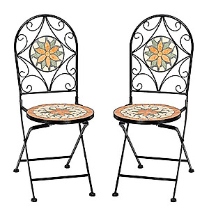 VINGLI 2 PCS Mosaic Bistro Folding Chairs Outdoor Garden Patio Furniture Seating