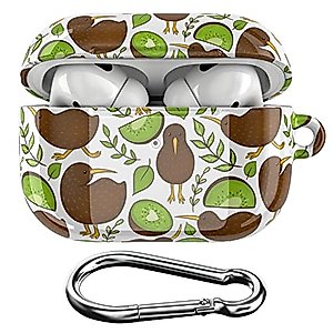 Hard Case Compatible with AirPods Pro 2 | AirPods Pro | AirPods 3 gen 2 1 Design Tropical Exotic Hook Cover Portable Protective Cute with Keychain Earpods Shockproof Kiwi Bird Plastic Fruits