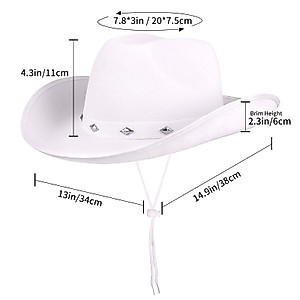 JUSTOTRY White Cowgirl Hat for Women Felt Wide Brime Cowboy Hats for Girl Dress up Disco Party