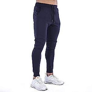 GANSANRO Mens Jogger Sweatpants, Men's Slim Fit Workout Athletic Pants, Navy Blue Sweatpants for Men with Pockets, Medium