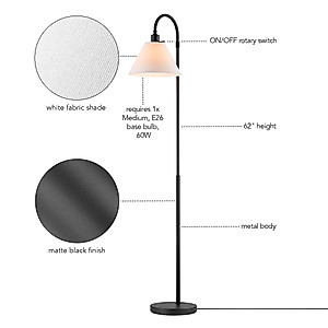Globe Electric 67397 Barden 58" Floor Lamp, Black, Dark Gray Velvet Shade, On/Off Socket Rotary Switch