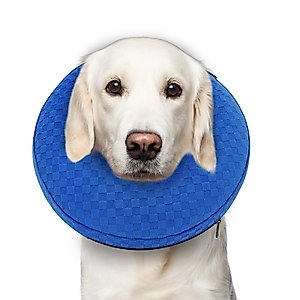 GoGoPaw Inflatable Dog Cone Collar After Surgery, Soft Dog Cone for Large Medium Small Dogs and Cats, Adjustable Blow up Neck Donut, Pet Recovery E Collar Alternative Not Block Vision(Blue,M)