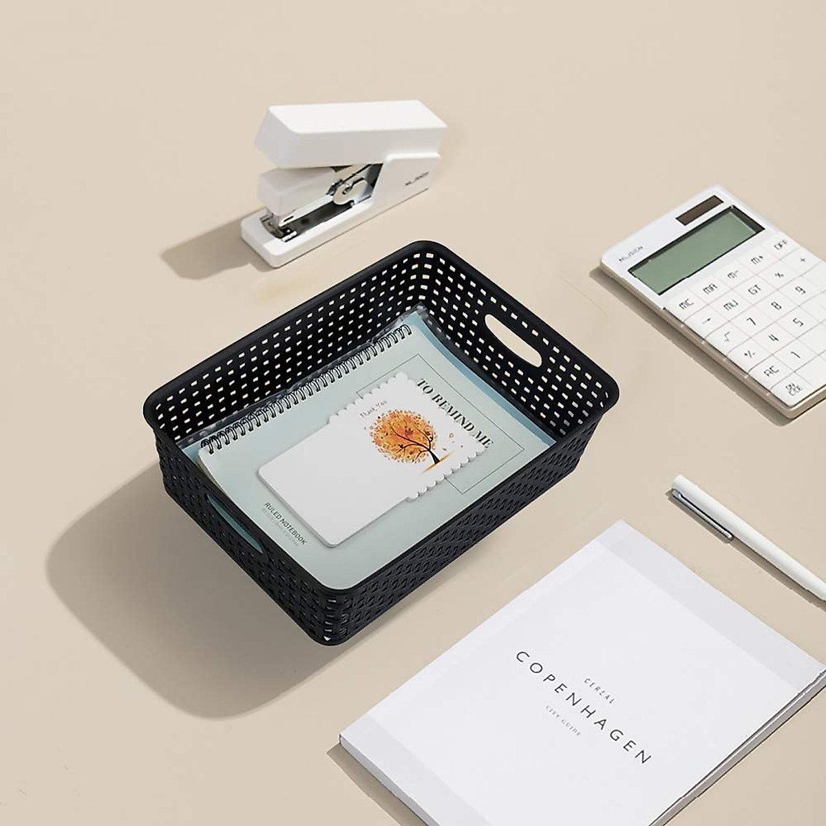 Tstorage 5 Packs Plastic Paper Storage Basket Tray for Office, Black