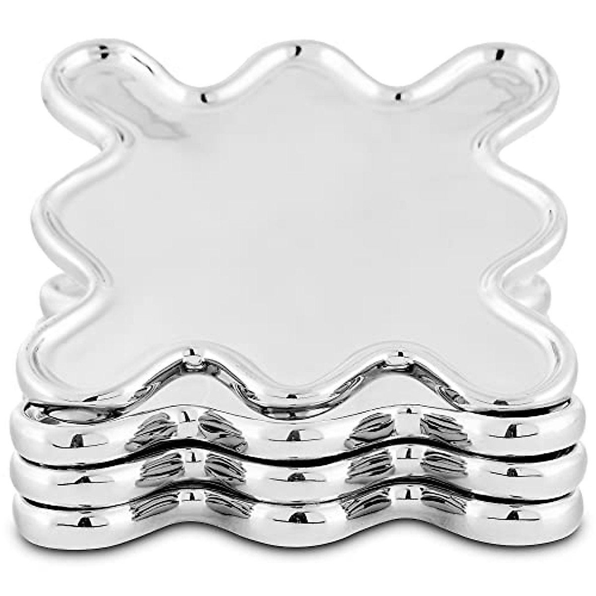 Silver Chrome Coasters for Drinks Absorbent, Modern Retro Mirrored Coasters for Table, Set of 4 Decor on Tabletop for Bar Tools Dining Table