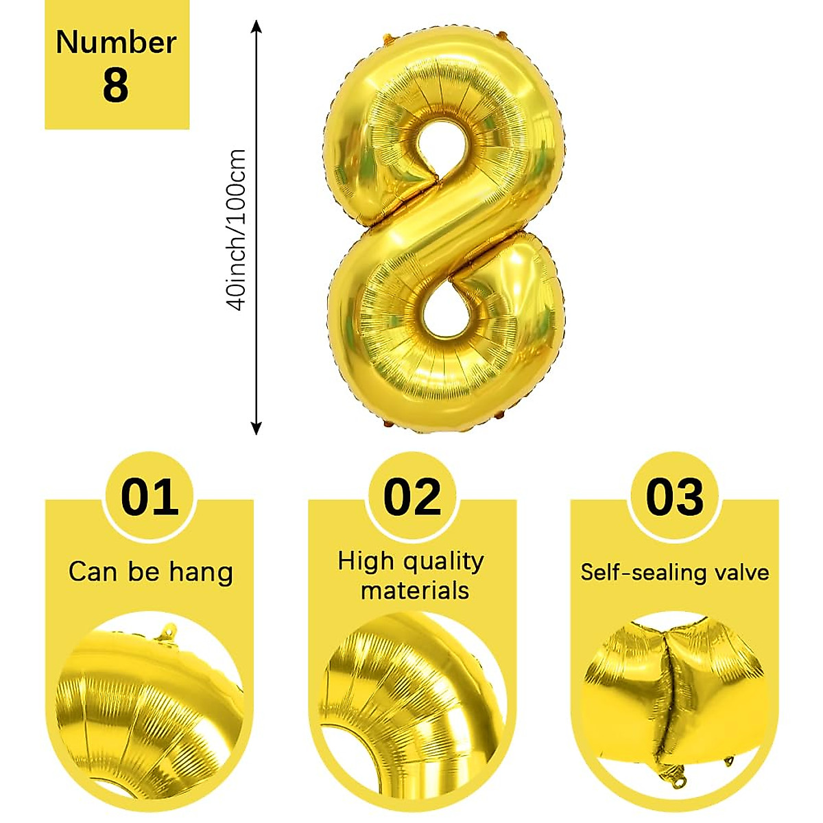 Number 8 Balloon 40 Inch Gold 8 Balloon Number 8 Helium Number Balloons 8 Year Old Birthday Decorations Giant Numbers For Party Digital 8 For Birthday Wedding Bridal Shower Photo Shoot Anniversary