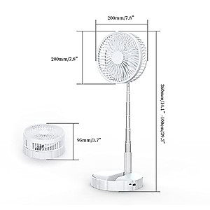 Romi Floria Portable Standing Fan Foldable Desk Fan, 7200mAh USB Quiet Fan, Mini Floor Fan, Telescopic Pedestal Fans Adjustable Height 14.17”-39.37” For Home Outdoor Camping (Wihte)