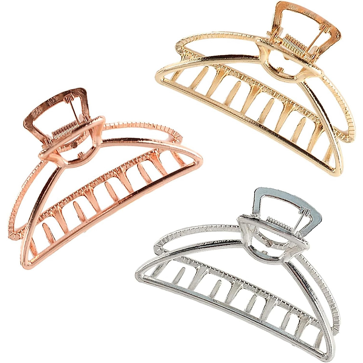 VinBee Metal Hair Clips for Women Hair Claw Clips Medium for Thick Hair 3 Pack (Silver + Gold + Rose Gold)