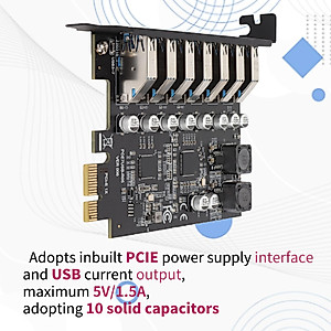 PCIE to USB 7 Port Expansion Card, PCI Express USB Add in Card, Internal USB 7 Port Front Expansion Card for XP 7 8 10 11 Linux