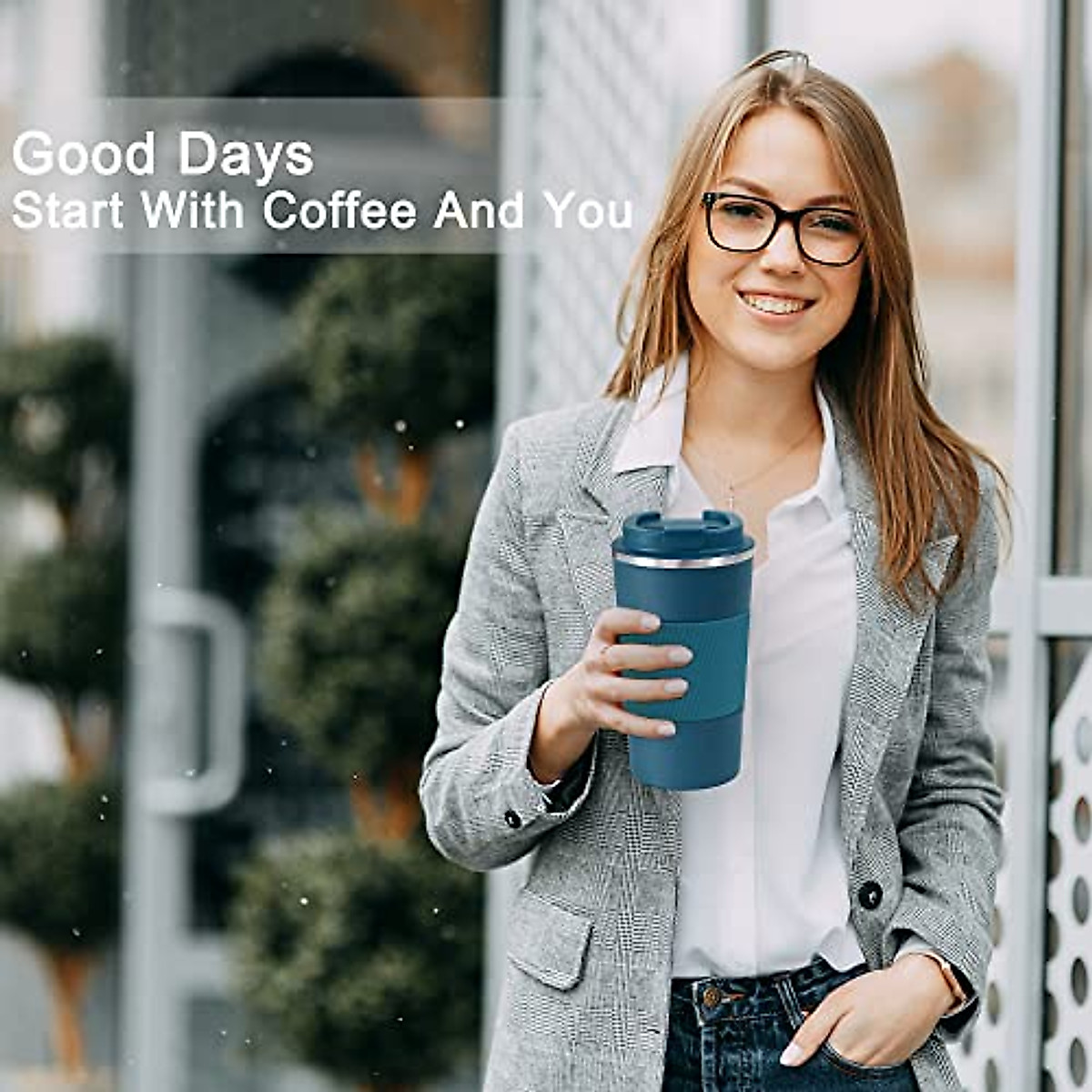 Coffee Travel Mug, 17OZ Double Walled Insulated Vacuum Coffee Tumbler With Leakproof Flip Insulated Coffee Mug, For Hot And Cold Water Coffee And Tea In Travel Car Office School Camping (Blue, 17OZ)