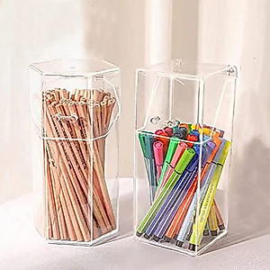 Housoutil 2Pcs Acrylic Makeup Brush Holder Organizer with Lid, Clear Makeup Organizer, Cosmetic Brush Storage Organizer Pen Holder for Bathroom, Dresser, Vanity and Countertop