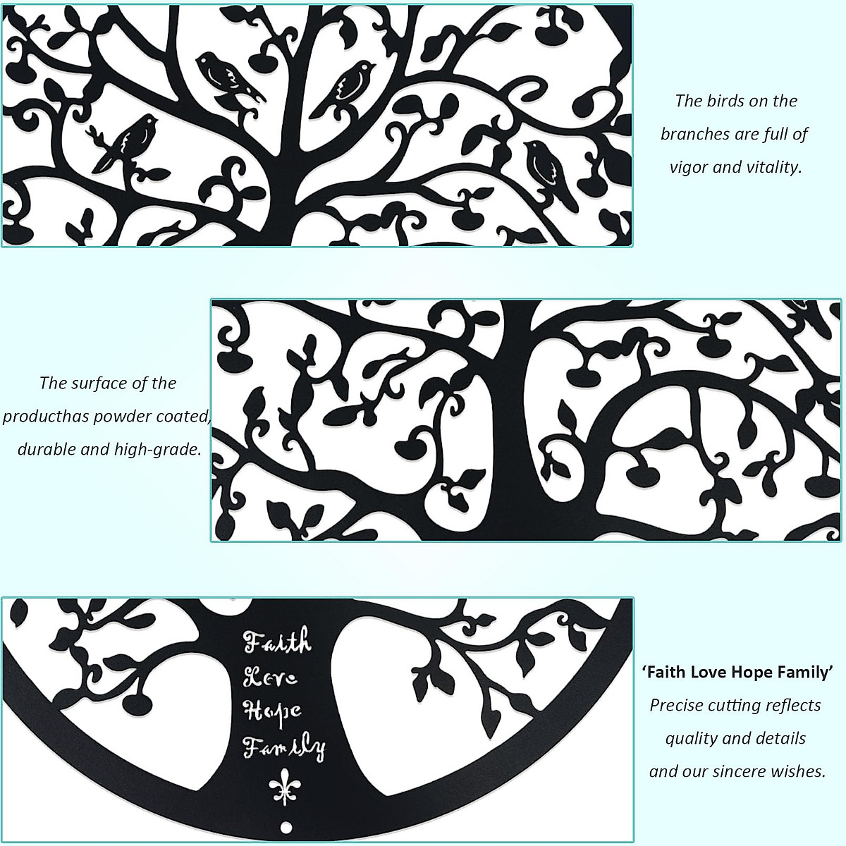 ESTART Tree of Life Metal Wall Art 2 Set, Family Tree with birds on branch Wall Hanging Decoration for Balcony Patio Porch Bedroom Living Room Garden Office and Farmhouse