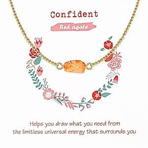 CARITATE Raw Agate Necklace Red Necklaces for Women as Spiritual Gifts - Natural Crystal Necklace as Healing Gifts for Girls - Real Crystal Jewelry Gemstone Necklace for Friends