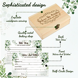 1DFAUL 60Pcs Bridal Shower Advice Cards, Greenery Advice and Wishes for the Mr and Mrs, Advice Cards for Bride and Groom Wood Box Kit for Bridal Shower Games Wedding Decorations