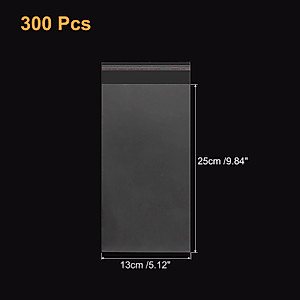 uxcell 300Pcs Clear Cello Bags, 5" x 10" Plastic Self Sealing OPP Cello Treat Bags Cello Poly Bags for Packing Cookies Candy Jewelry Gifts, Clear