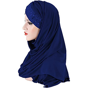 AIBEARTY Women Glitter Sequin Hijab Muslim Head Wrap Scarf Long Turban Headband Hair Cap Shawl (Navy)