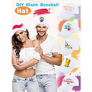 SGBETTER 40 Pcs White Baseball Hats DIY Painting Baseball Caps Adjustable Plain Blank Cap for Adult Kids Outdoor Sports Running Camp