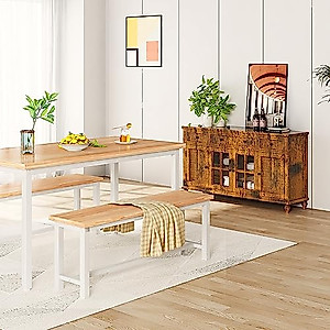 Recaceik Dining Benches, 39 Inch Table Benches, Pair of 2 Benches for Dining Room, Kitchen, Entryway, Bedroom, Industrial Small Bench Kitchen Bench with Metal Legs, Easy to Assemble, Walnut