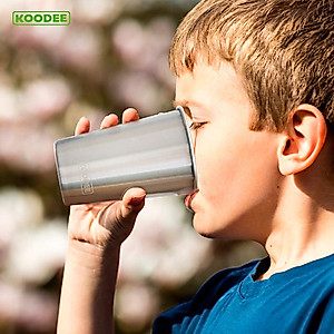 koodee Stainless Steel Cups(4 Pack) 16 oz Pint Tumbler Stackable Metal Drinking Glasses for Camping, Outdoors（Sky Blue-Baby Blue-Pink-Teal）