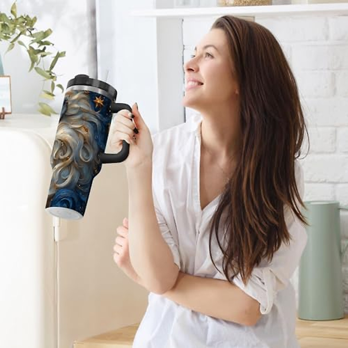 Selerdon 40 oz Tumbler Leo Zodiac with Handle and Straw Lid Vacuum Stainless Steel Insulated Water Bottle Travel Mug Car Cup Holder Friendly BPA Free for Gym Travel Office