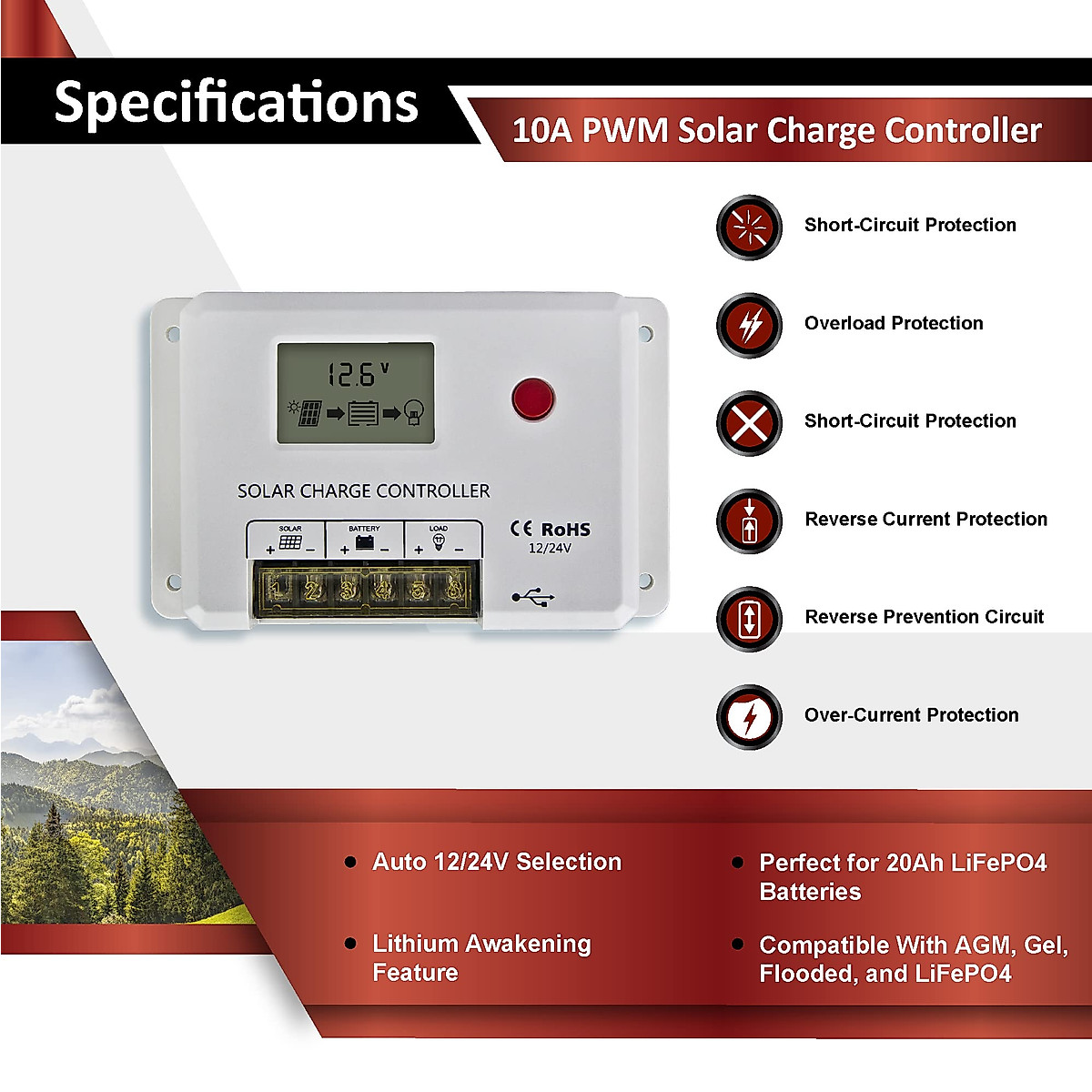 ECI Power 100W 12V Solar Power Kit | 12V 20Ah LiFePO4 Lithium Battery | 100W Mono Rigid Solar Panel, 10A PWM Solar Charge Controller | RV, Trailer, Camper, Marine, Off Grid, Solar Projects