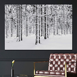 SIGNWIN Canvas Wall Art Winter Snow Covered Birch Trees on The Hillside Nature Forest Modern Art Traditional Scenic Dramatic Black and White for Living Room, Bedroom, Office - 16x24 inches