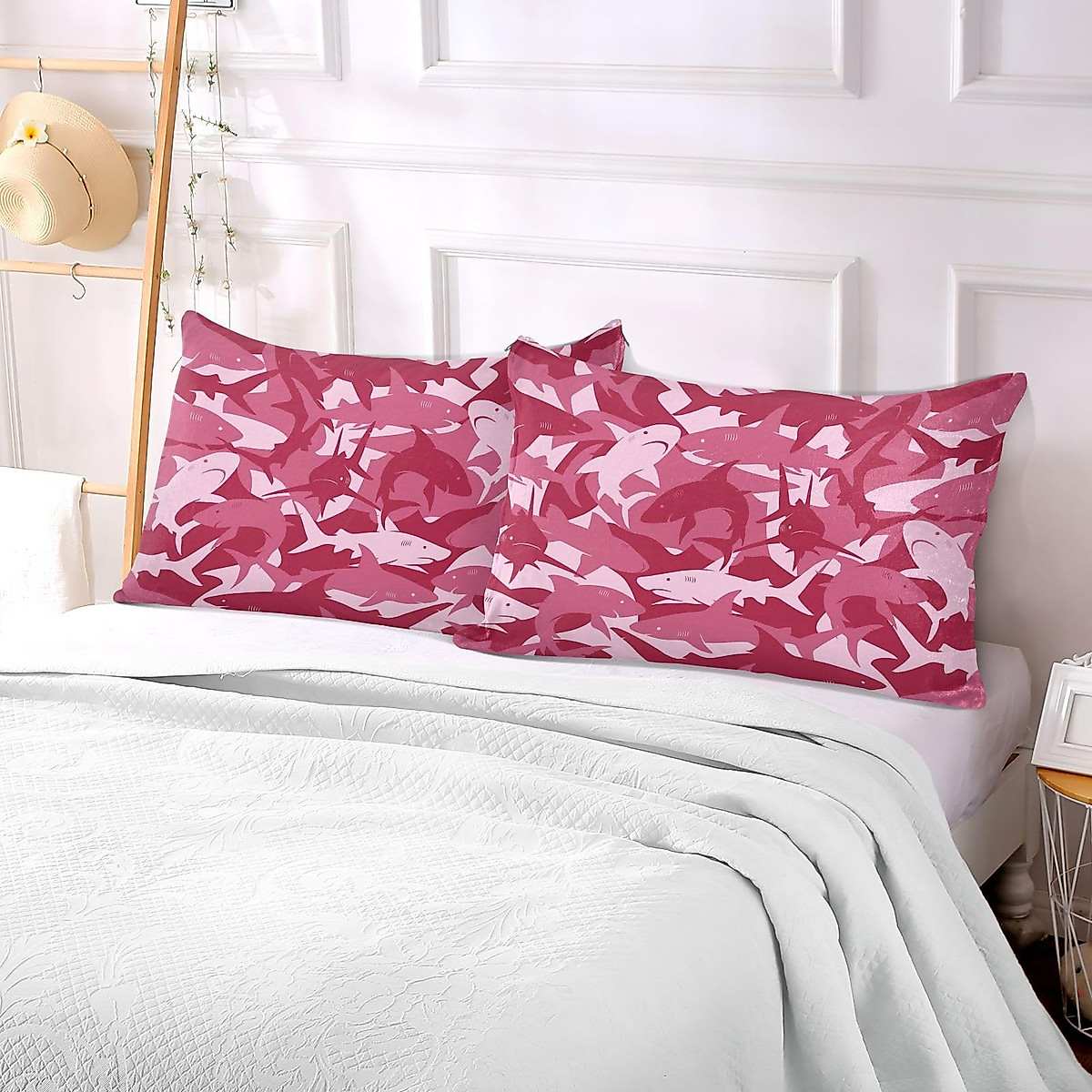 Sharks Camo Pink Pillowcase for Hair and Skin Body Pillow Cover Bed Pillow King Size 20"X 40" Super Soft Pillow Case with Zipper for Pillow