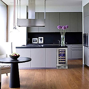 Joy Pebble Wine Cooler 28 Bottle Dual Zone Built-in Wine Cellar with Stainless Steel & Double-Layer Tempered Glass Door and Temperature Memory Function