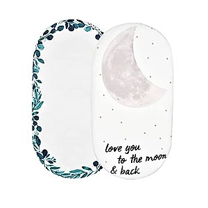 Baby Jersey Cotton Bassinet Sheets for Boy and Girl, Ultra Soft Baby Bedside Sleeper Cover, Universal Sheet Set for Rectangle, Oval, or Hourglass Bassinet Mattress (Moon/Leaf)