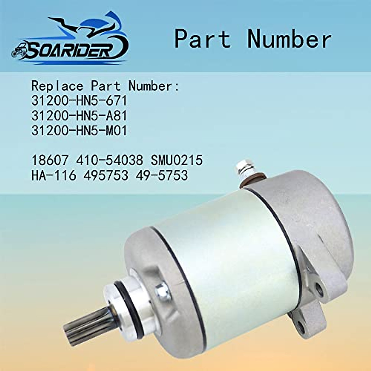 Soarider Starter Motor & Solenoid Relay fit for Honda 350 Fourtrax Rancher TRX350FE TRX350FM TRX350TE TRX350TM 2000-2006, replace for 18607, 31200-HN5-671 31200-HN5-A81 31200-HN5-M01, SMU0215 41054038