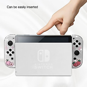 PERFECTSIGHT Glitter Protective Case for Nintendo Switch OLED Kirby Fans, Cute Bling Clear Soft TPU Slim Cover, Dockable Case for NS Console and Joy-Con Controller - Shock-Absorption Anti-Scratch