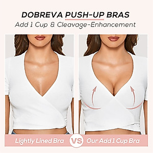 DOBREVA Women's Push Up Lace Bra Underwire Plunge Full Coverage Bras Sexy Plus Size Support Black 40B