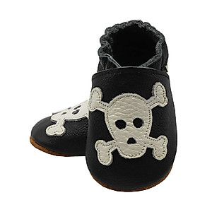 SAYOYO Baby Skull Soft Sole Black Leather Infant and Toddler Shoes 0-6months