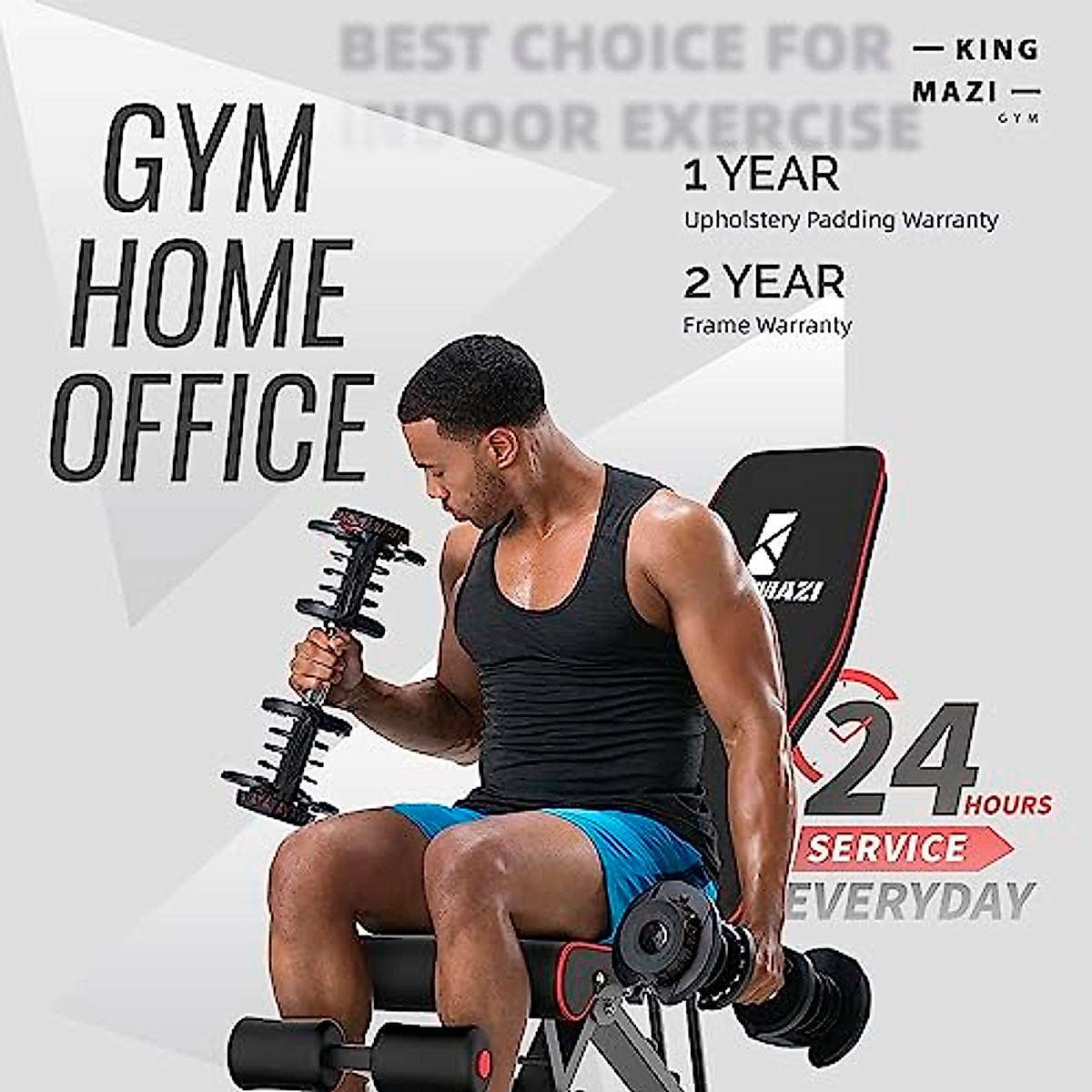 KINGMAZI Adjustable Weight Bench, Exercise Workout Bench for Full Body Workout- Multi-Purpose Foldable Bench, Folding Dumbbells Bench with Resistance Band Set